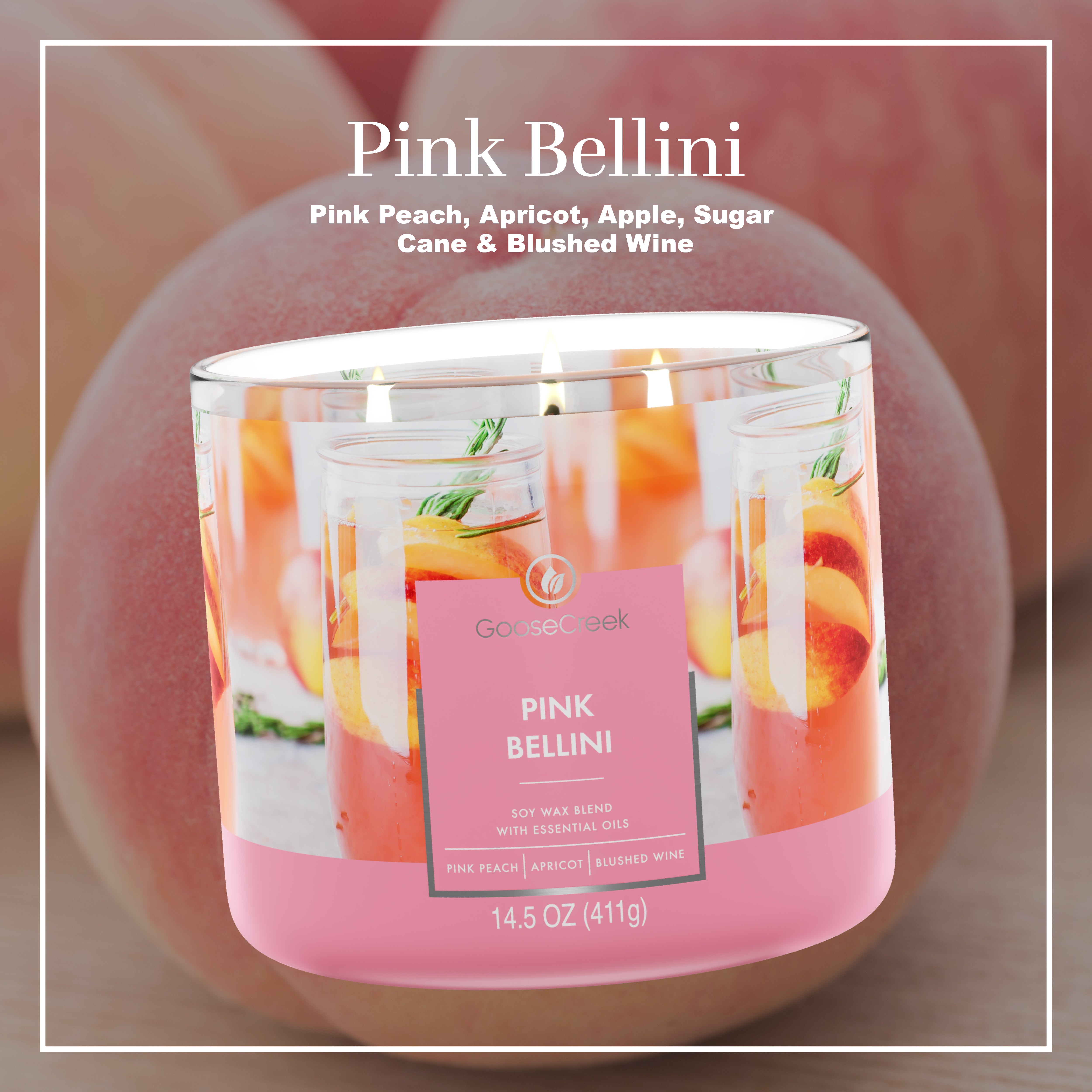 Pink Bellini Large 3-Wick Candle: Refreshing Peach and Blush Wine Scent ...